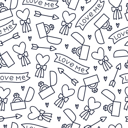 Seamless pattern with cute cats line drawing Vector Image