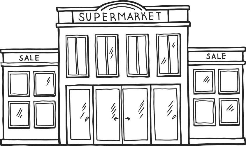 Supermarket facade retail shop exterior Royalty Free Vector