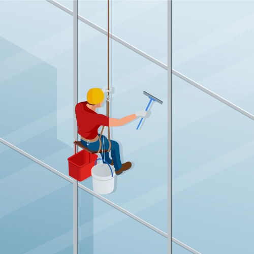 Window cleaner with bucket of water Royalty Free Vector