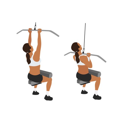 Woman doing one arm lat pull down downs Royalty Free Vector