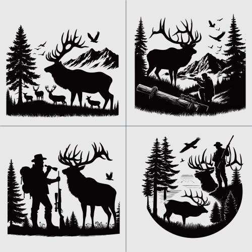 Deer hunting scene silhouette dad Royalty Free Vector Image
