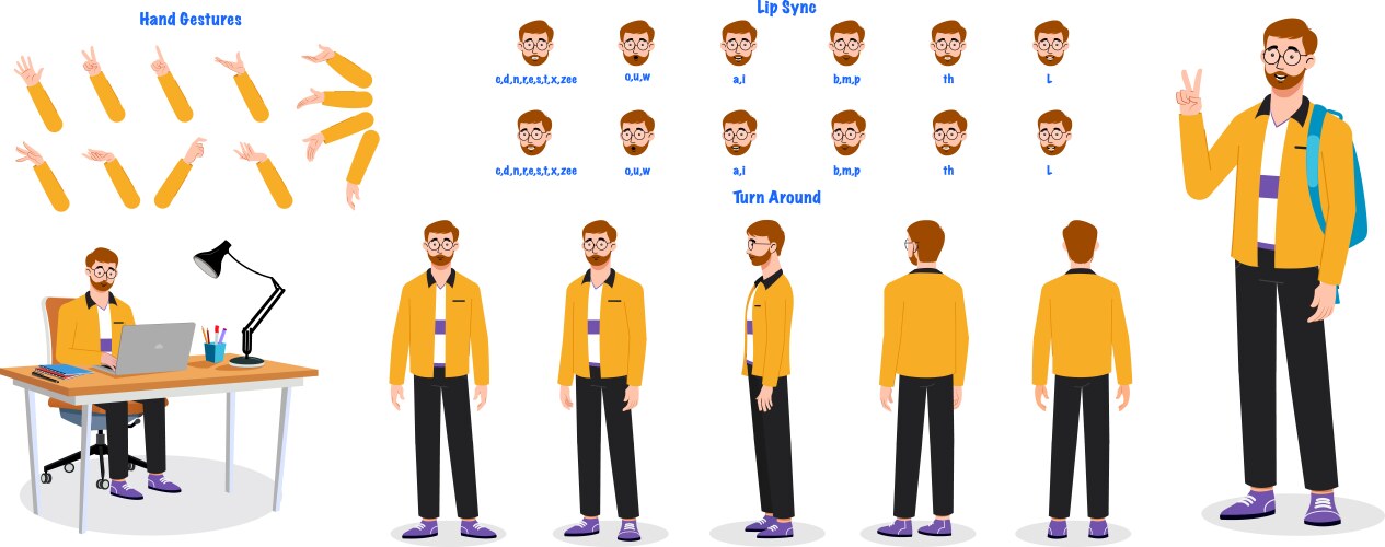 A policeman cop model sheet police creation set Vector Image