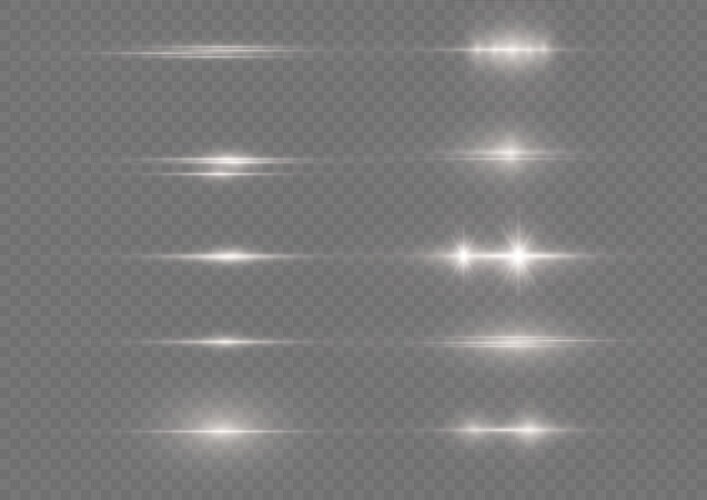 Horizontal line light white laser beams spark star