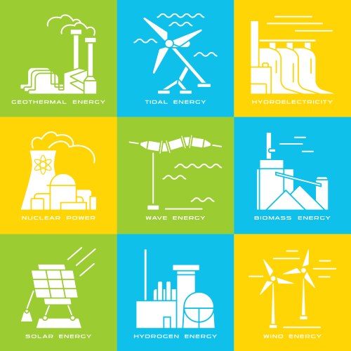 Renewable energy types electricity generation Vector Image