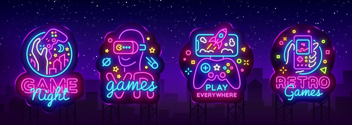 Big collection video games logos conceptual Vector Image