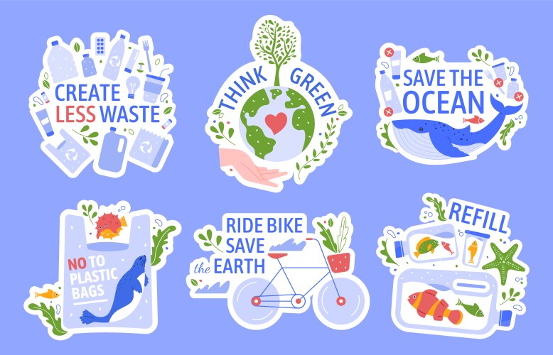 Ecology stickers save green earth planet clean Vector Image