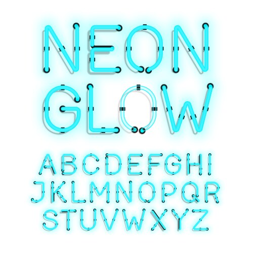 Neon light glowing alphabet Royalty Free Vector Image