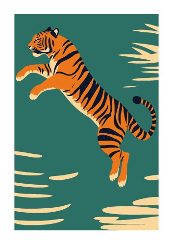 Tiger jumping hand draw Royalty Free Vector Image