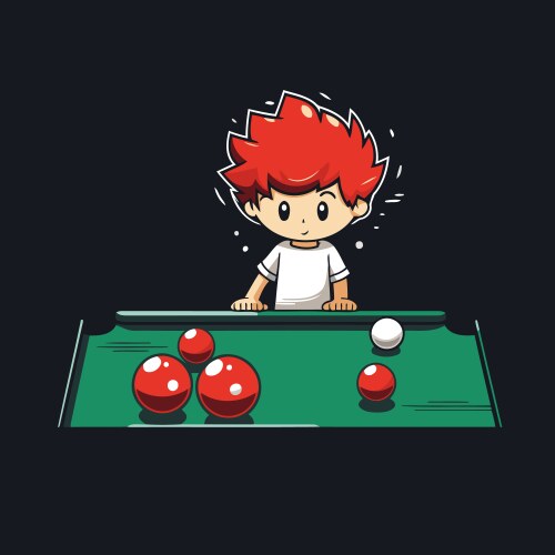Boy playing snooker cartoon isolated on black Vector Image