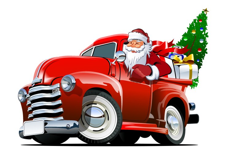 Cartoon retro christmas van isolated on white Vector Image