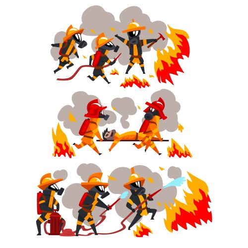 Fireman extinguishing forest on fire scene – Royalty-Free Vector ...