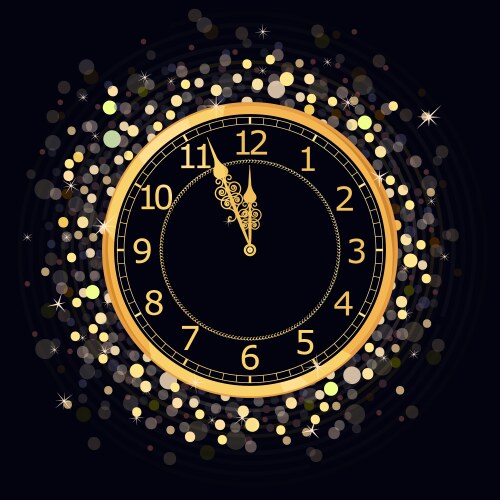 Gold new year clock on a transparent background Vector Image