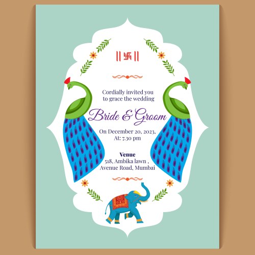 Indian wedding card design invitation Royalty Free Vector