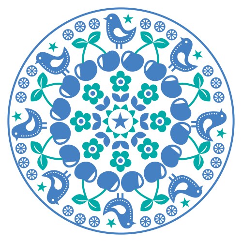 Folk art round ornamental frame with birds Vector Image