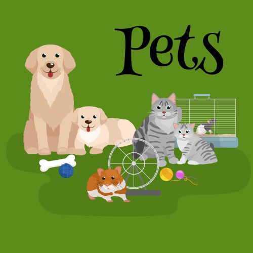 Home pets set cat dog parrot goldfish hamster Vector Image