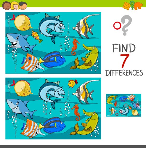 Find differences game with sea animals Royalty Free Vector