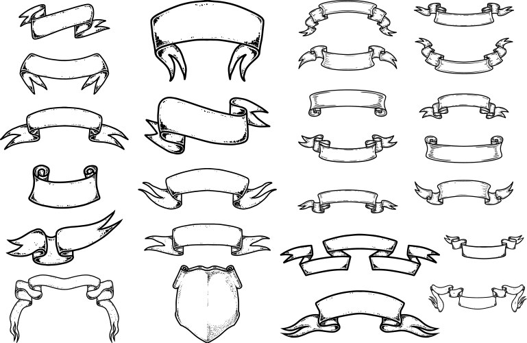 Set hand drawn ribbons design element Royalty Free Vector