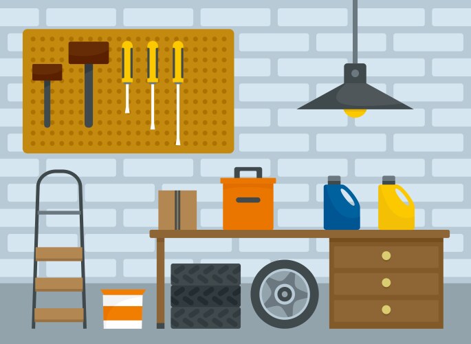 Garage interior car repair service tool Royalty Free Vector