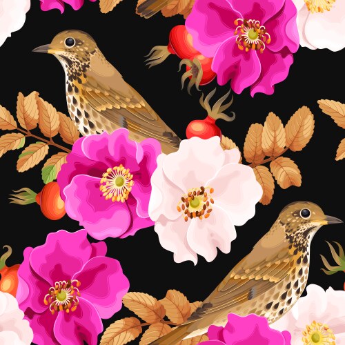 English roses and birds seamless Royalty Free Vector Image
