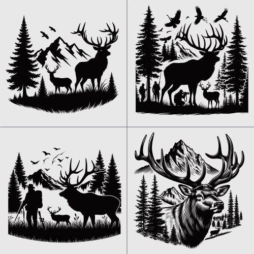Deer hunting scene silhouette dad Royalty Free Vector Image