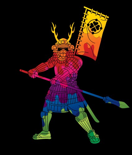 Samurai warriors with swords action cartoon Vector Image