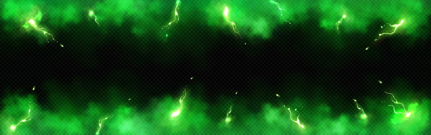 Lightning strikes in green smoke Royalty Free Vector Image
