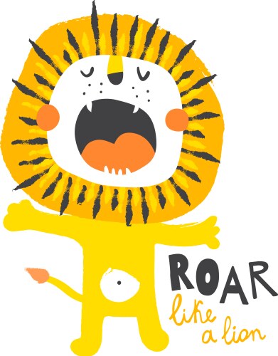 Lion roar cartoon hand draw monster Royalty Free Vector