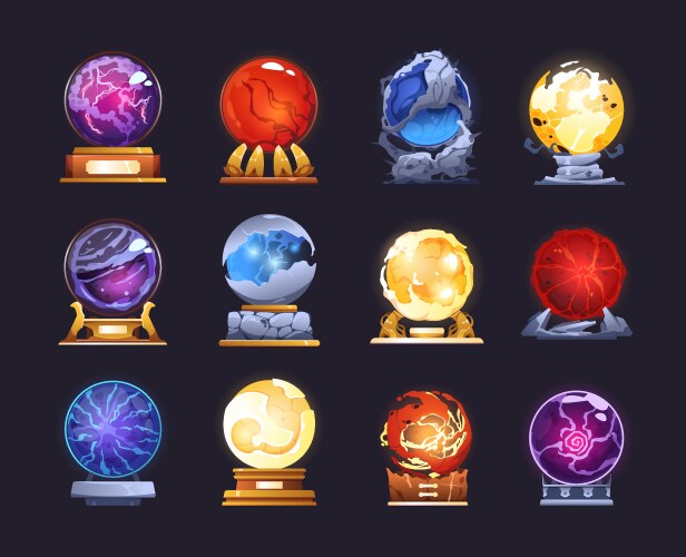 Cartoon energy spheres magic fantasy orb asset Vector Image