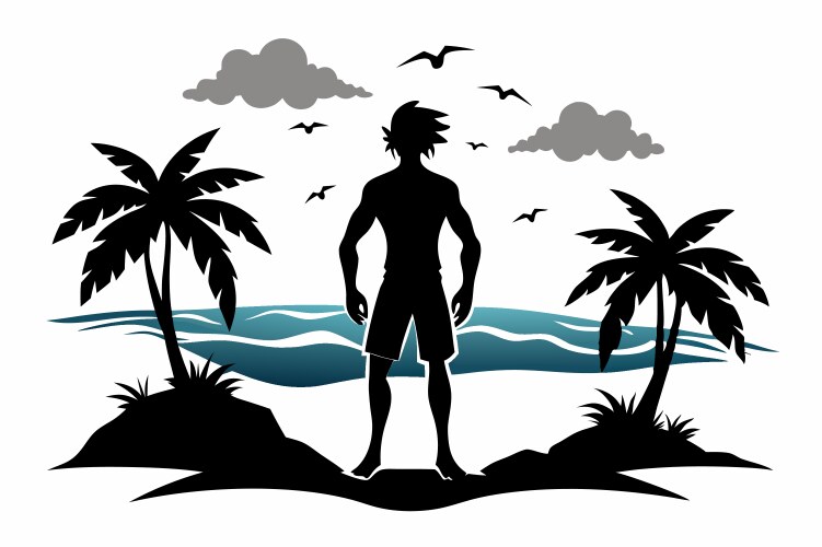 Black silhouette style beach sand f Royalty Free Vector