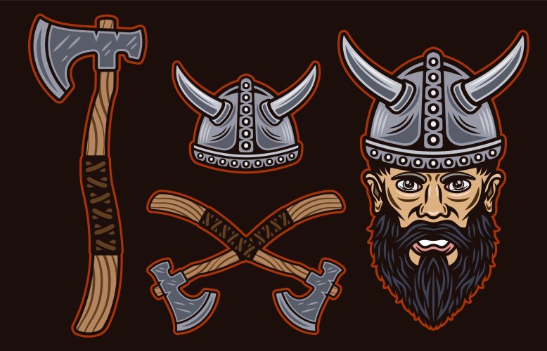 Viking set of objects or design elements Vector Image
