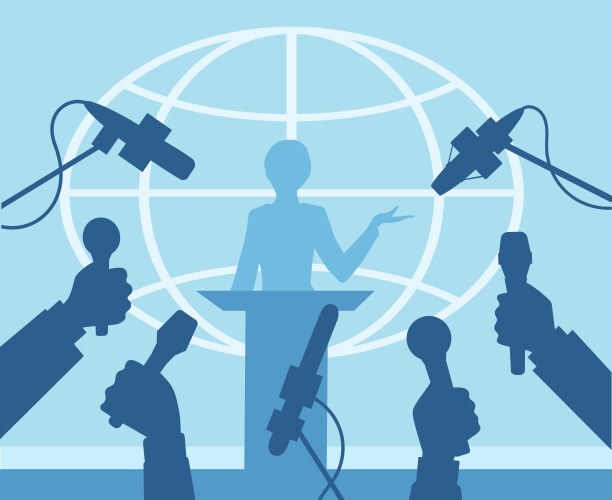 Press conference stage meeting news media Vector Image