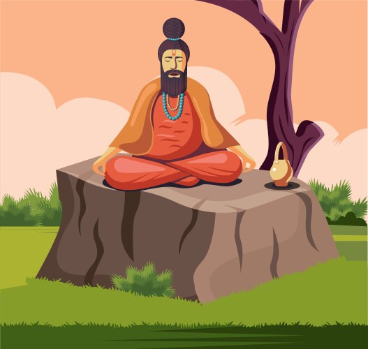Sadhu doing havan in front of fire Royalty Free Vector Image