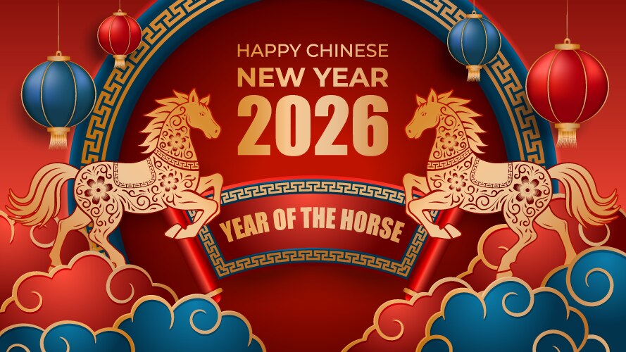 Cartoon chinese new year of the horse 2026 banner Vector Image