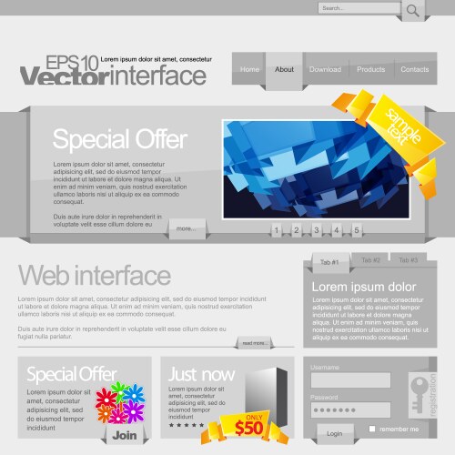 Gray website template 960 grid Royalty Free Vector Image