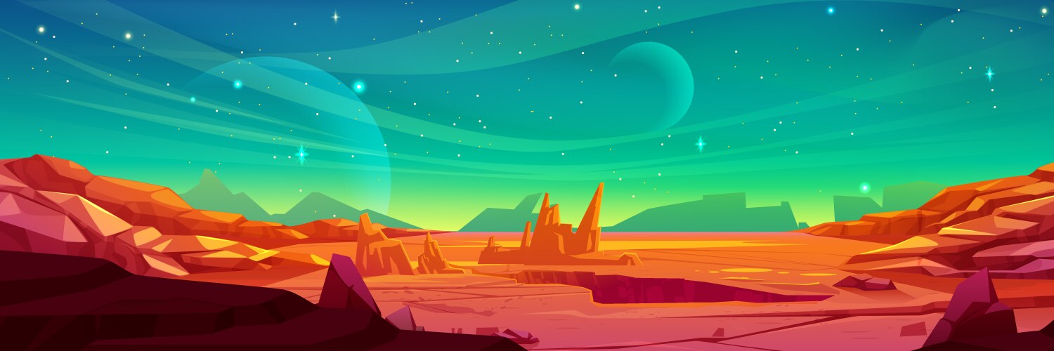 Alien planet scenery with red terrain Royalty Free Vector