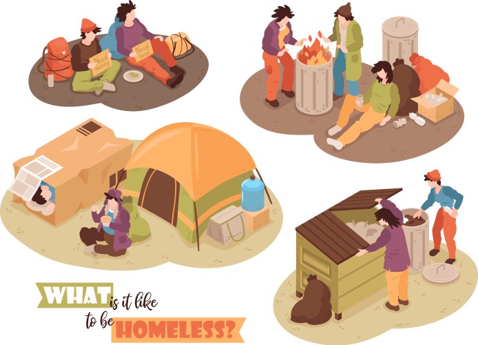 Homeless people cartoon infographics Royalty Free Vector