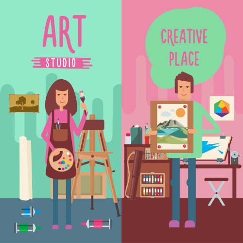 Teacher artist and student in art studio class Vector Image