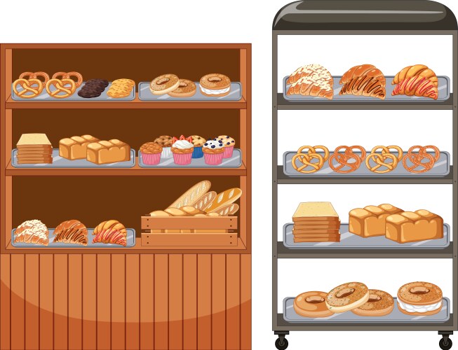 Hand drawn counter with bakery Royalty Free Vector Image