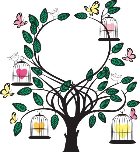 Tree with florishes and heart Royalty Free Vector Image