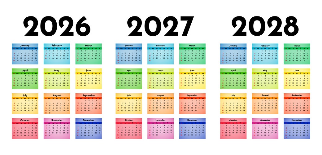 2026-2028 Calendar Set – Royalty-Free Vector | VectorStock