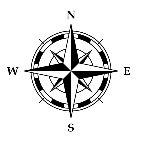 Compass rose symbol black and white Royalty Free Vector
