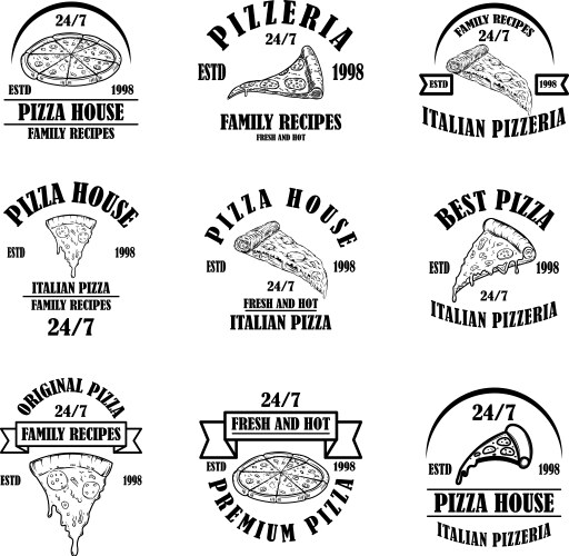 Set of pizzeria labels badges and design elements Vector Image