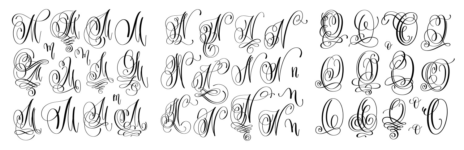 Calligraphy lettering script font r set hand Vector Image