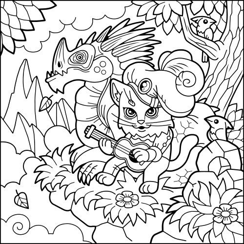 Cartoon cat demon coloring page outline Royalty Free Vector