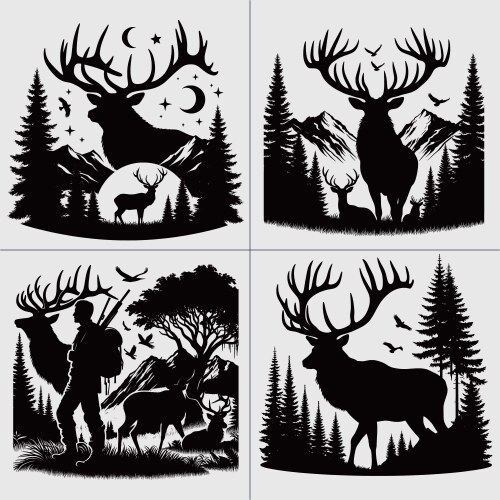 Deer hunting scene silhouette dad Royalty Free Vector Image
