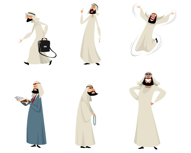 Two men in traditional arab attire walking Vector Image
