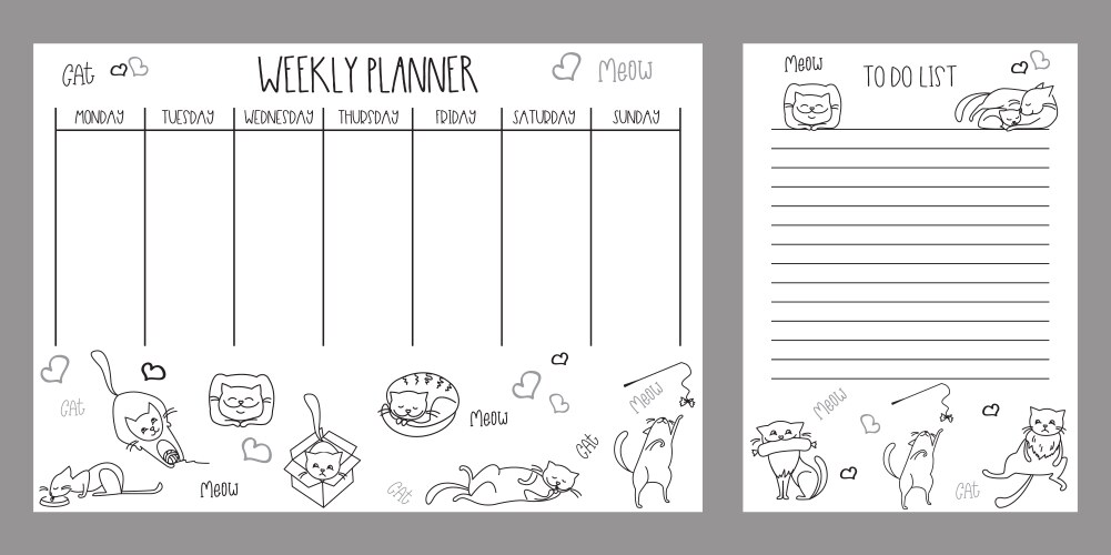 Weekly planner and to do list with cute cats Vector Image