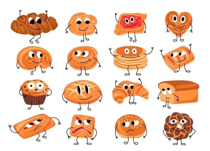 Bread characters funny tasty bakery pastries Vector Image