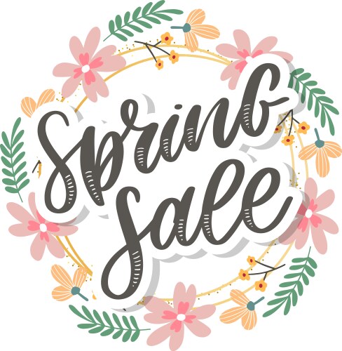 Spring sale word hanging on leaves with strings Vector Image
