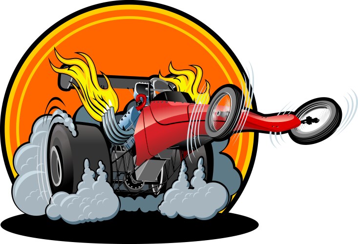 Hot rod race car dragster engine cartoon Vector Image